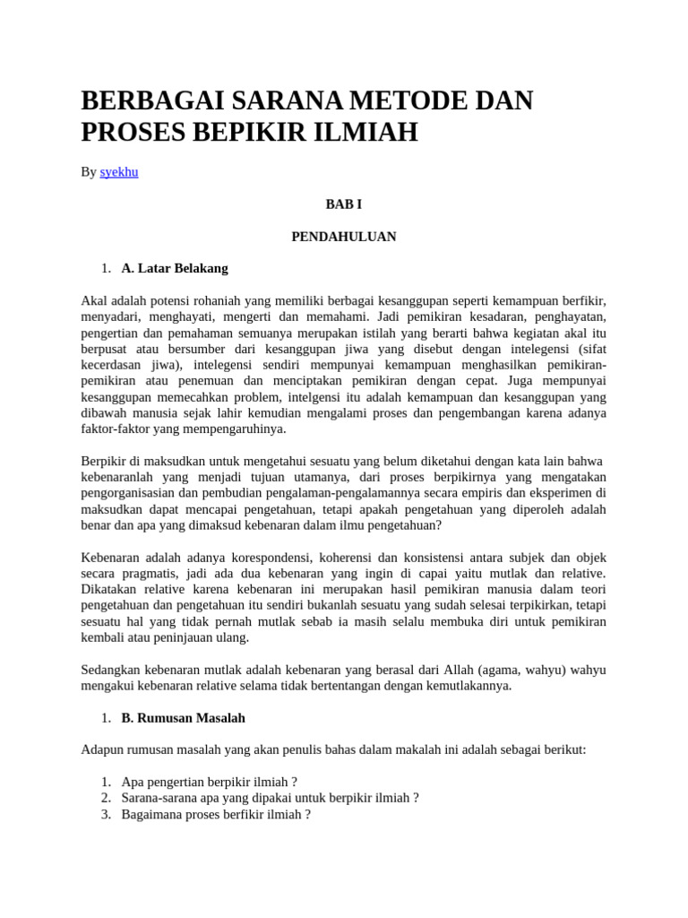 BERBAGAI SARANA METODE DAN PROSES BEPIKIR wah | PDF