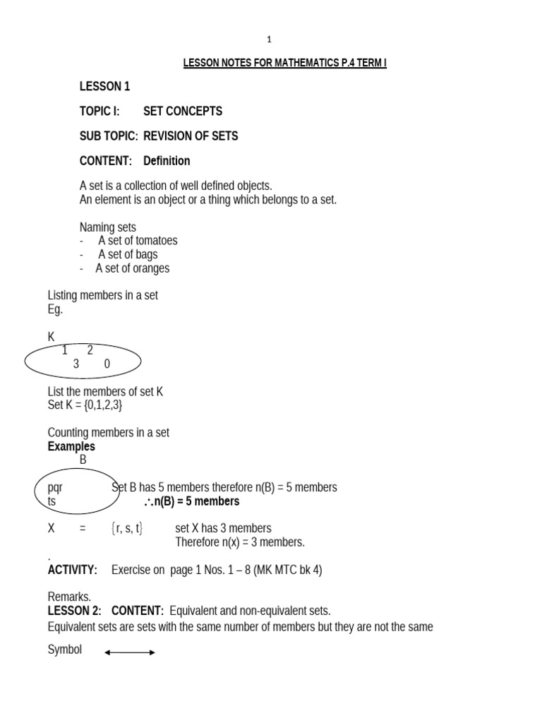 P.4 Mathematics Lesson Notes Term 1 | PDF | Numbers | Sequence