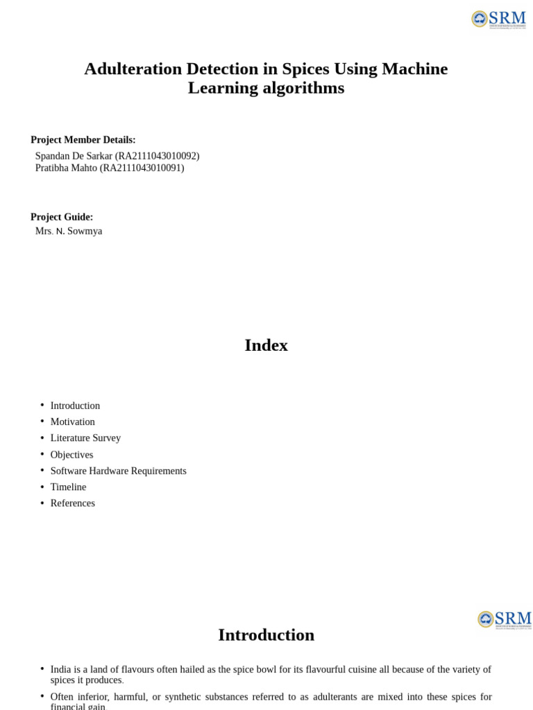 Adulteration Detection in Spices Using Machine Learning Algorithms | PDF