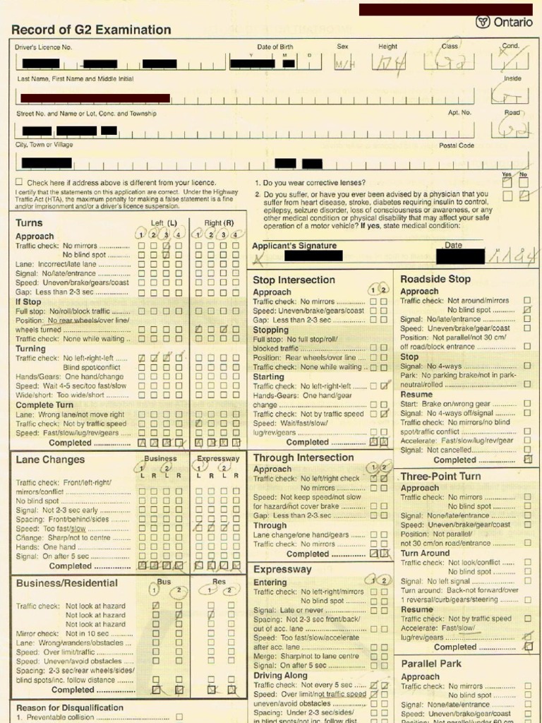 Record of G2 Examination | PDF | Road Transport | Land Transport