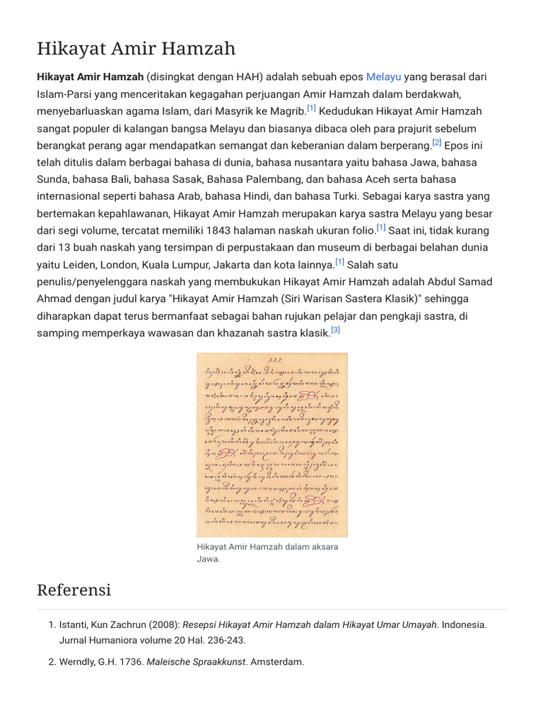 Hikayat Amir Hamzah - Wikipedia Bahasa Indonesia, Ensiklopedia Bebas | PDF