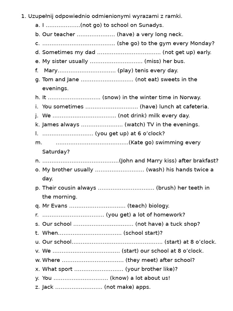 Present Simple Kartkówka | PDF