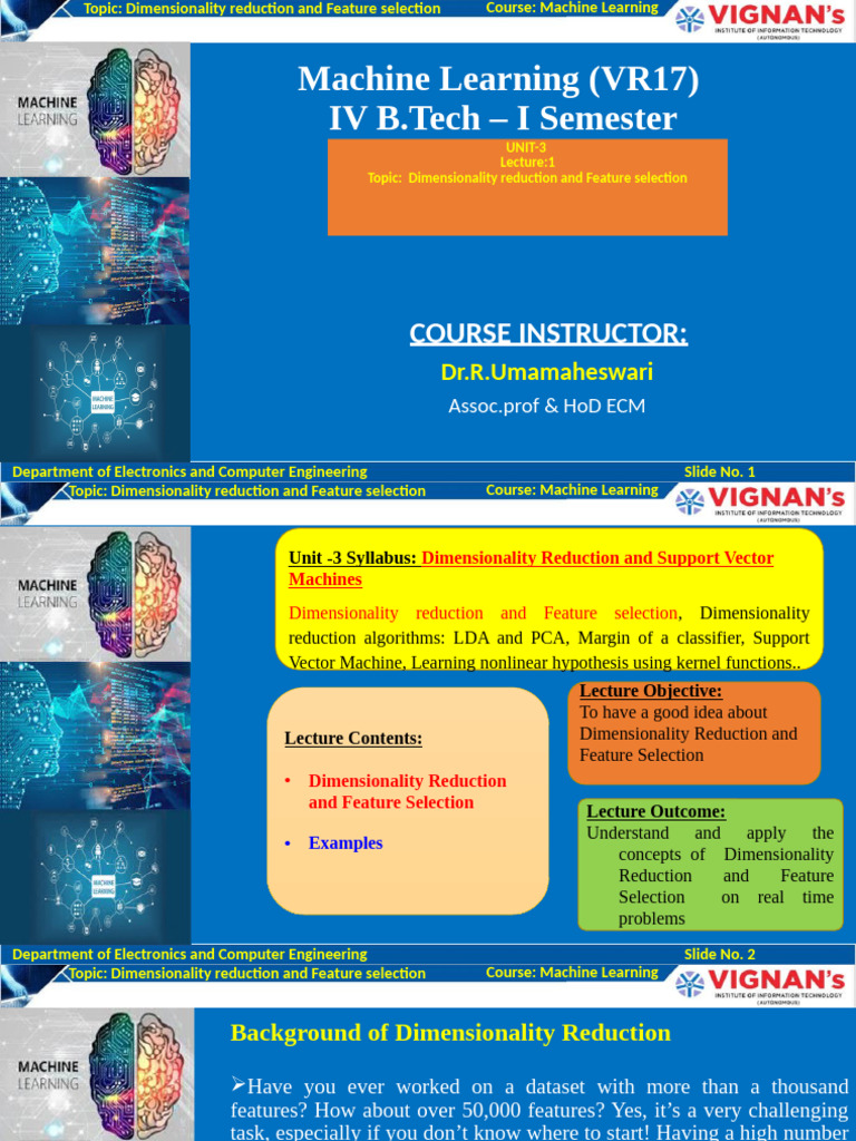 ML Lecture UIII 1 Dim Red | PDF | Principal Component Analysis | Computers