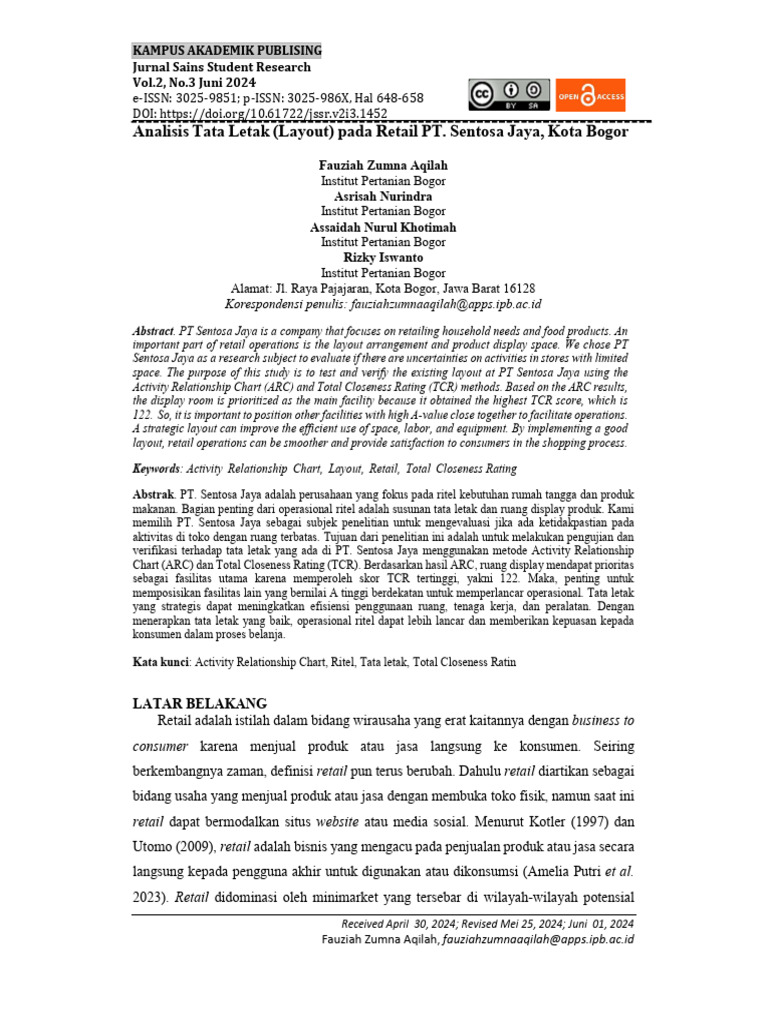 Analisis Layout Retail Sentosa Jaya | PDF