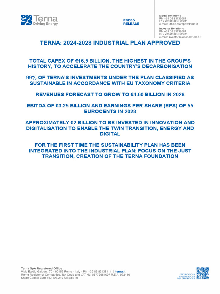 Terna 2024 2028 Industrial Plan Results 31 December 2023 ...