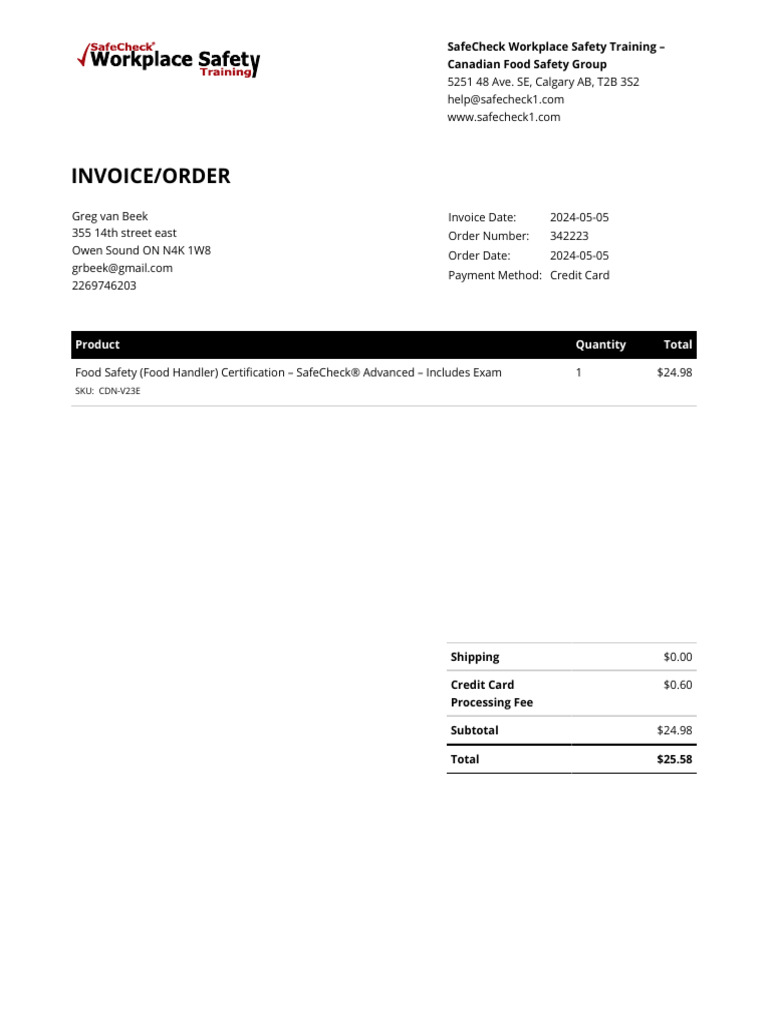 Invoice/Order: Payment Status: Paid | PDF