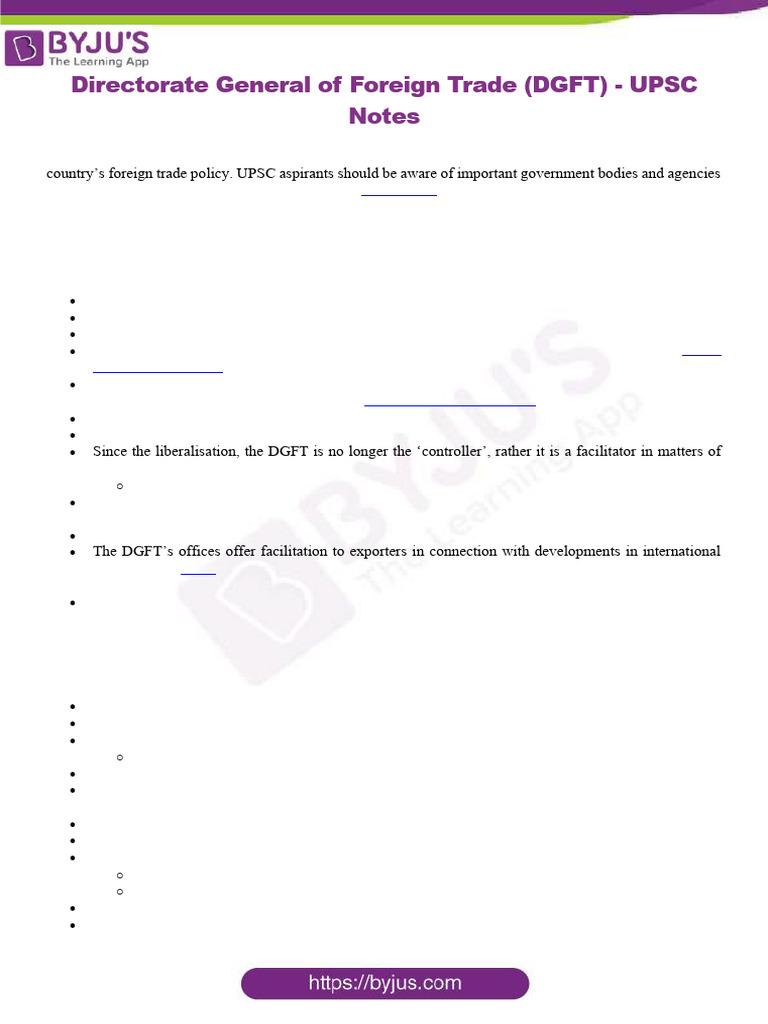 Directorate General of Foreign Trade UPSC | PDF