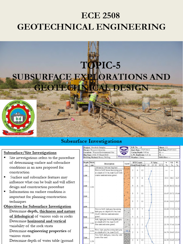 TOPIC-5 Subsurface Investigation and Geotechnical Design | PDF | Rock (Geology) | Igneous Rock