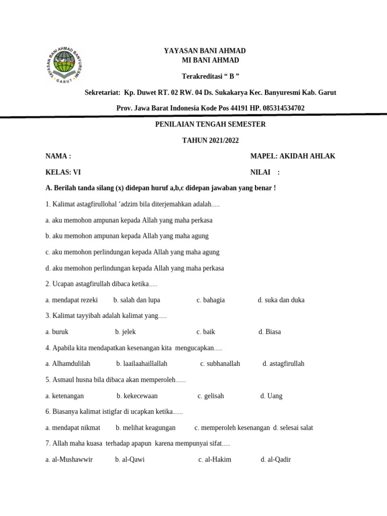 Soal PTS KLS SMT 1 2021-2022 | PDF