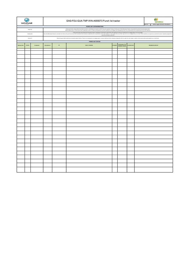 Punch list tracker format | PDF