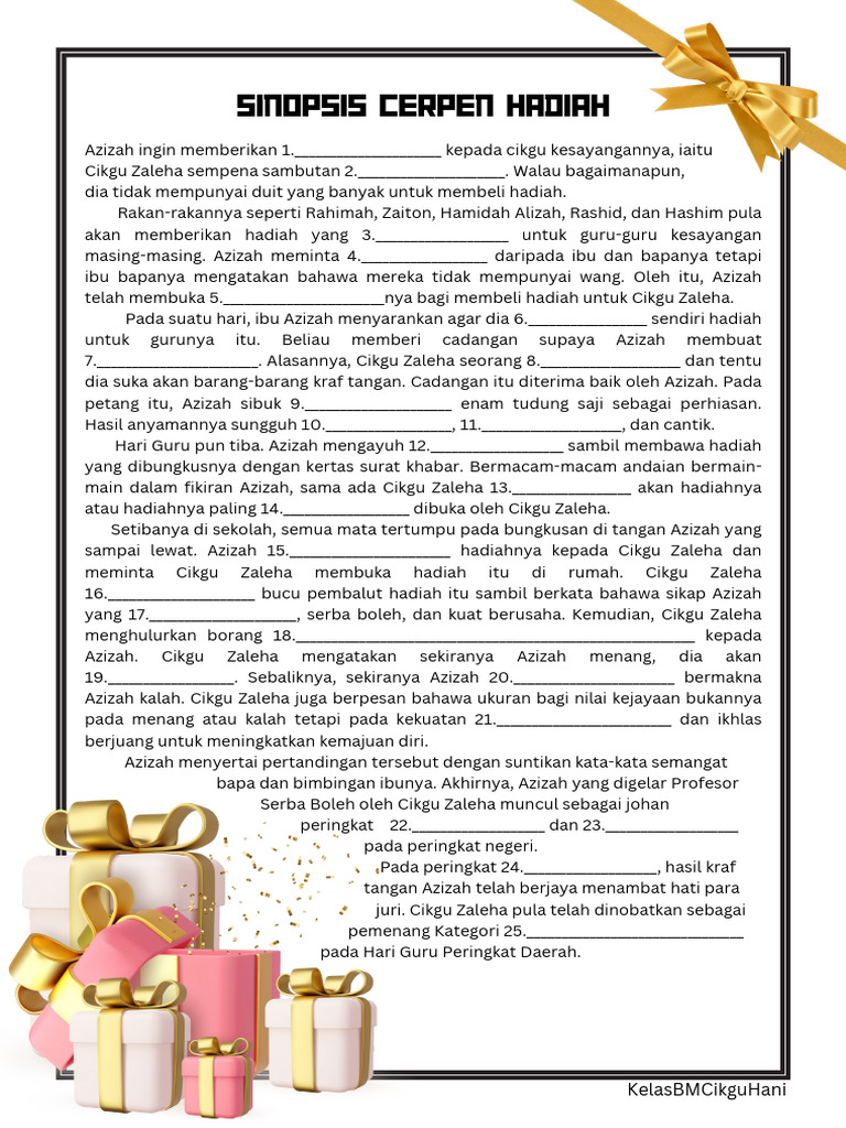 Latihan Sinopsis Cerpen Hadiah | PDF