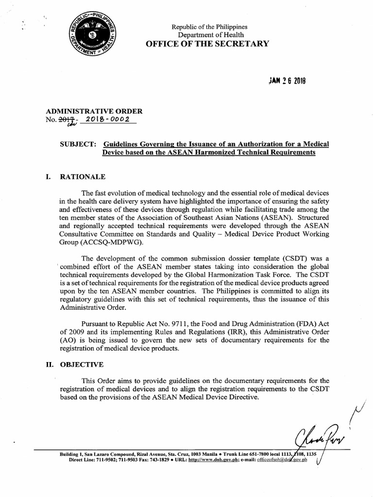AO 2018-0002 GUIDELINES ASEAN HARMONIZED MEDICAL DEVICE TECH REQTS | PDF