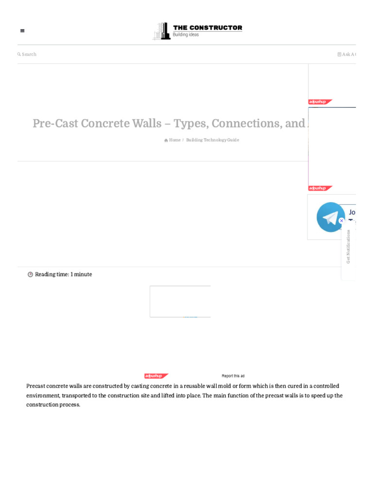 Pre-Cast Concrete Walls - Types, Connections, and Advantages | PDF