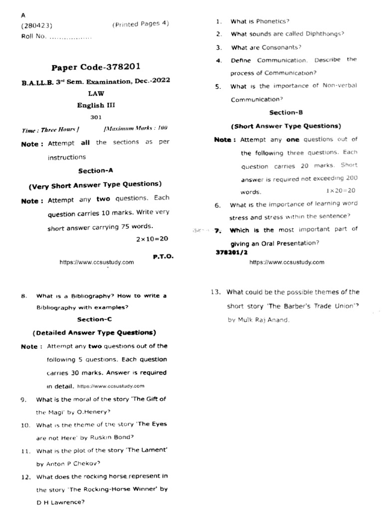 Ballb 3 Sem Law English 3 378201 Dec 2022 | PDF