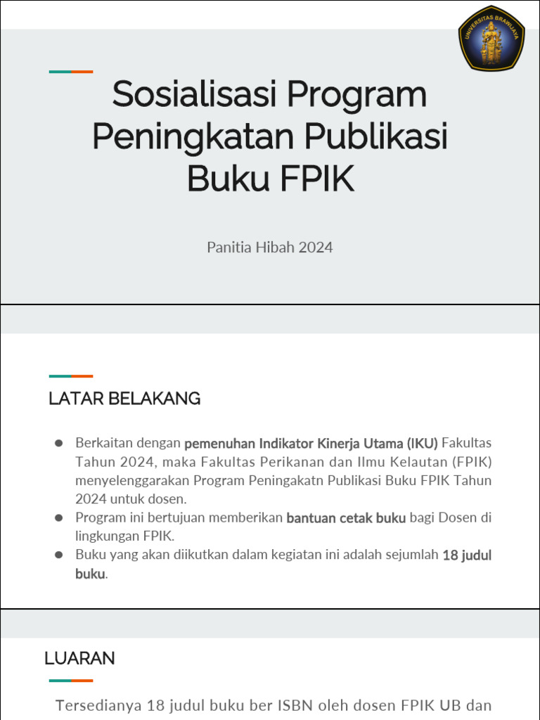 Sosialisasi Program Peningkatan Publikasi Buku FPIK 2024 | PDF