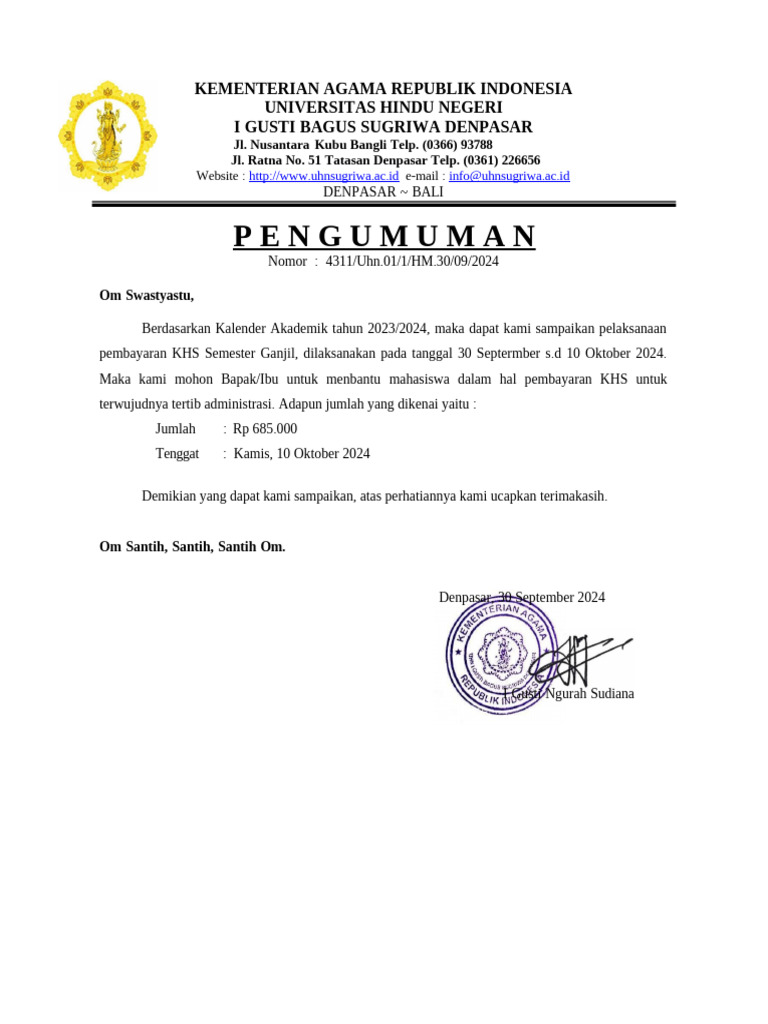 Pemberitauan Pembayaran KHS 2024 | PDF