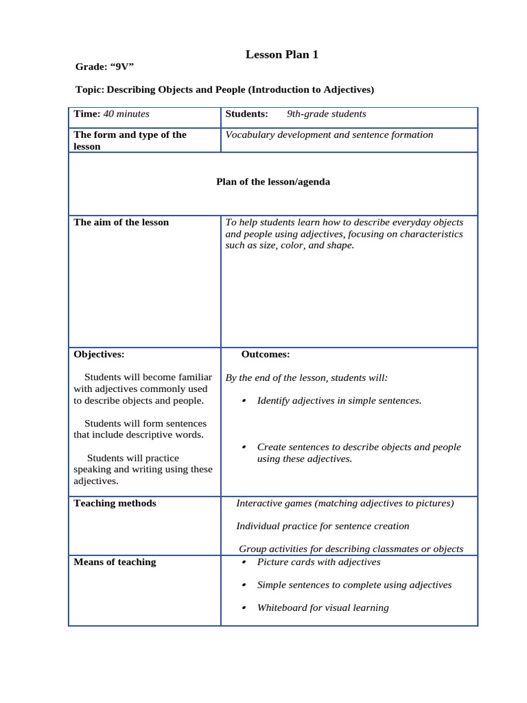 Lesson Plan 1 | PDF