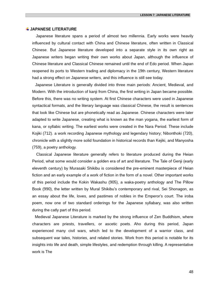 Lesson 7 Japanese Literature 1 | PDF