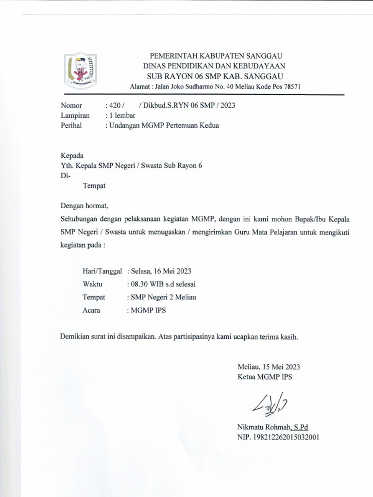 CONTOH FORMAT UNDANGAN MGMP MAPEL IPS | PDF