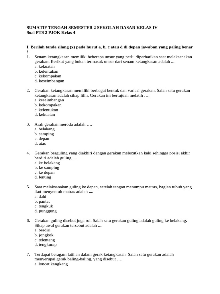 PTS PJOK Kelas 4 | PDF | History