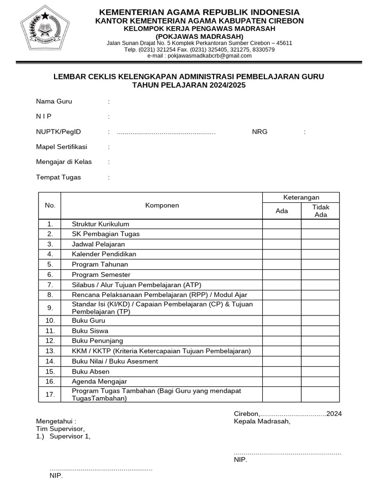 Lembar Ceklis PKG 2024 | PDF