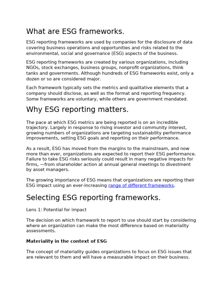 What Are ESG Frameworks | PDF
