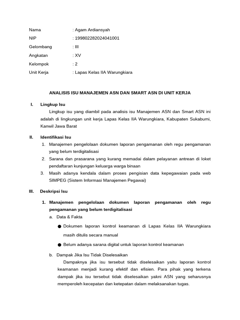 Analisis Isu Manajemen Asn Dan Smart Asn Di Unit Kerja | PDF