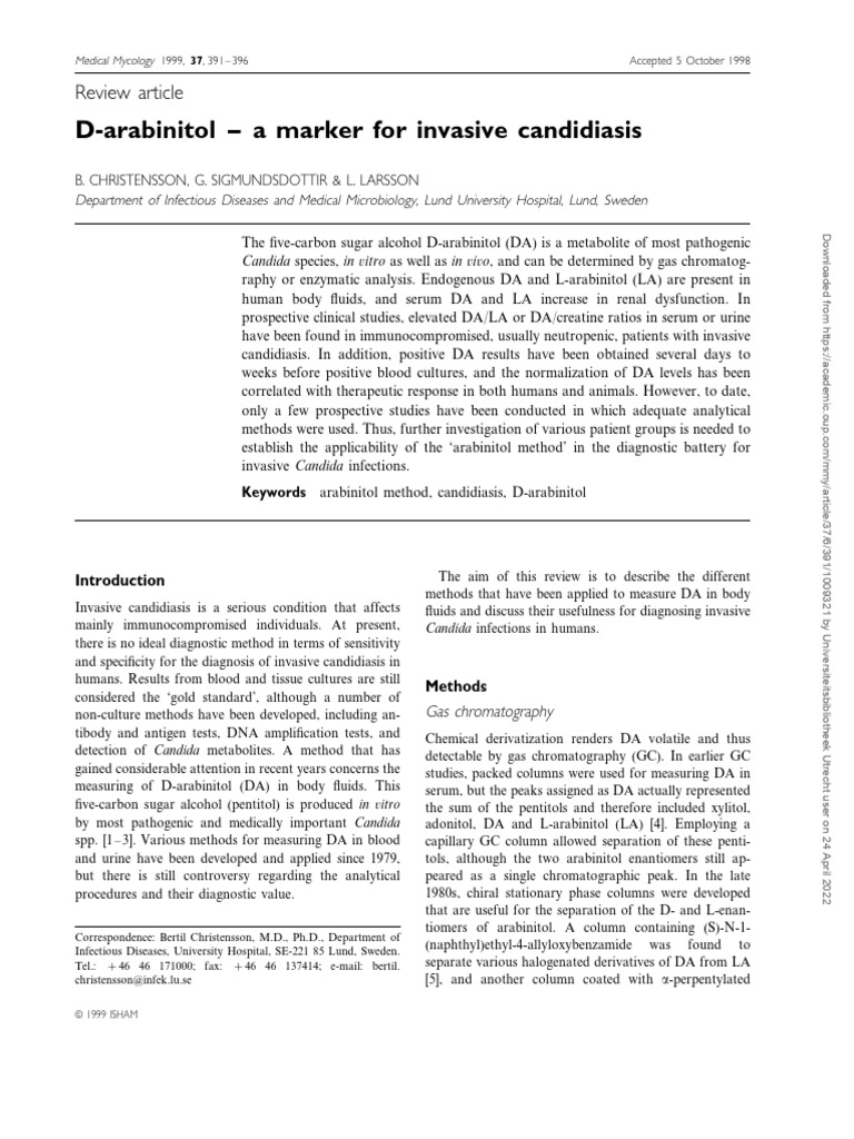 D-Arabinitol Marker For Invasive Candidiasis | PDF