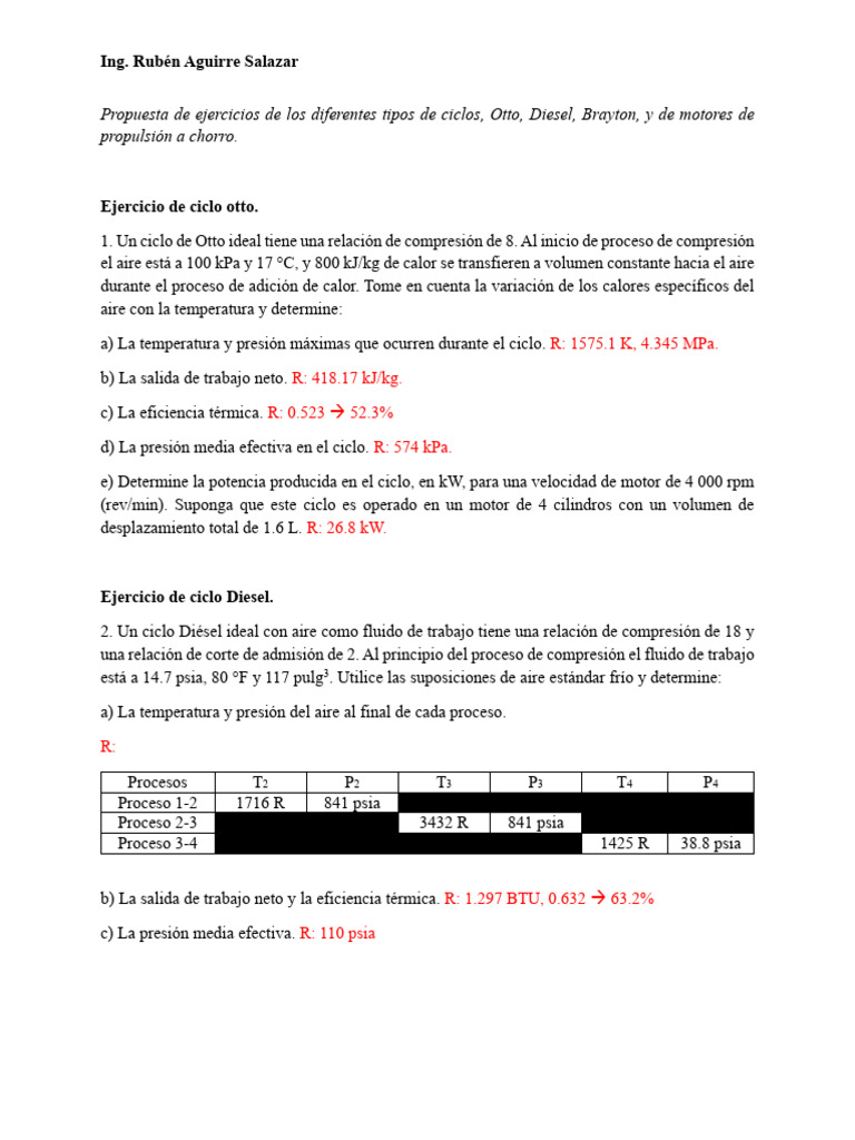 Propuesta de ejercicios Termodinamica | PDF | Temperatura | Motor a reacción