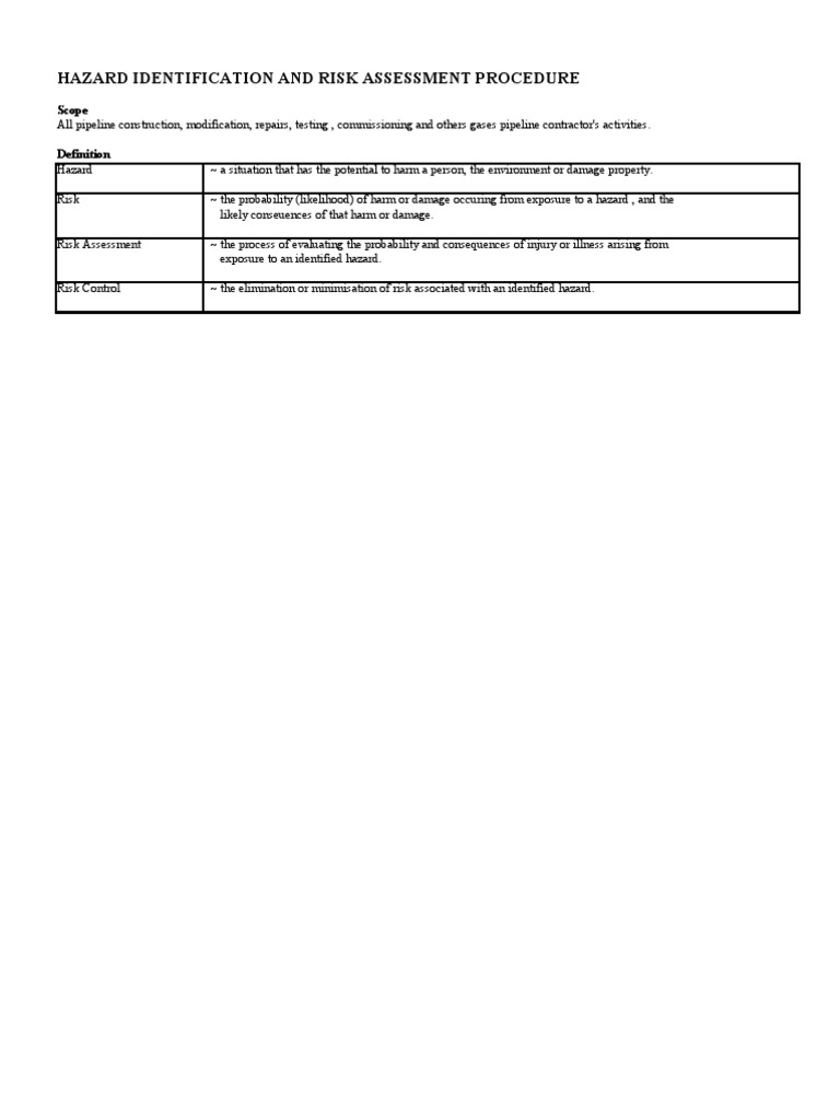 Hazard Identification and Risk Assessment Procedure | PDF | Risk | Risk ...