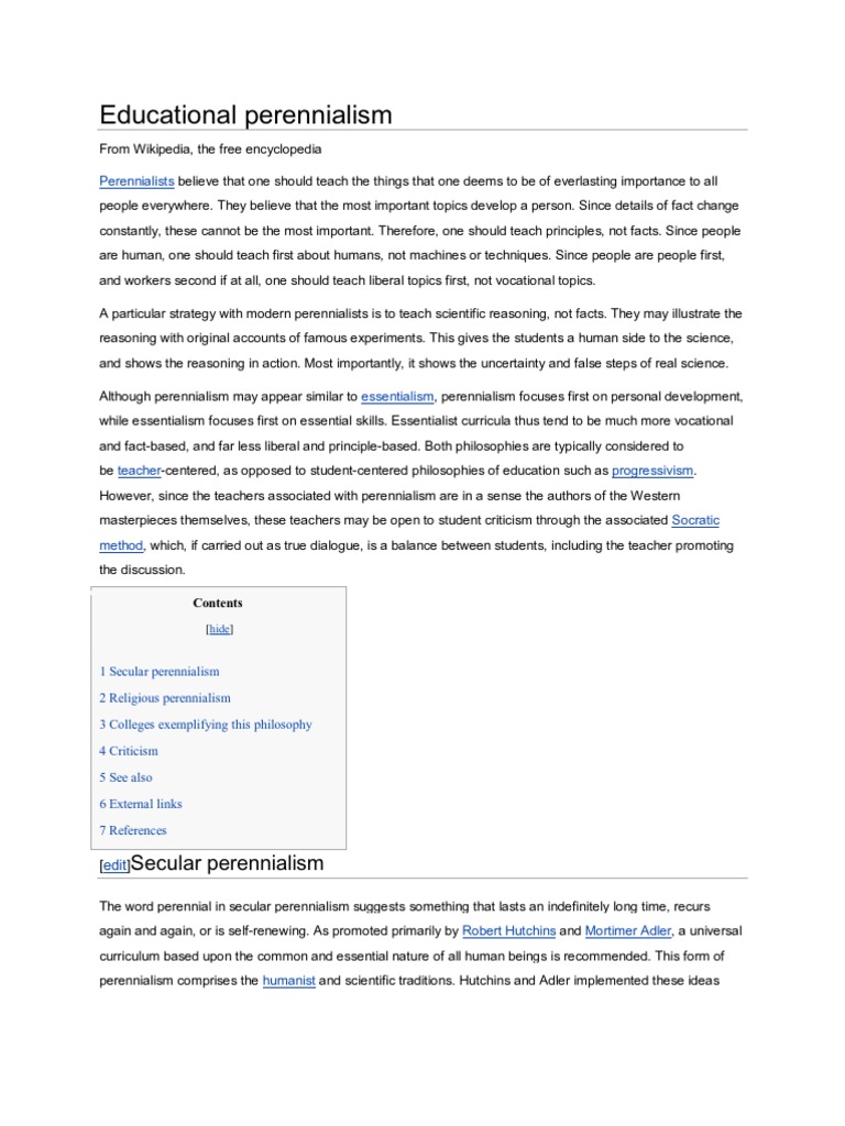 Educational Perennial Ism | PDF | Learning | Psychological Concepts