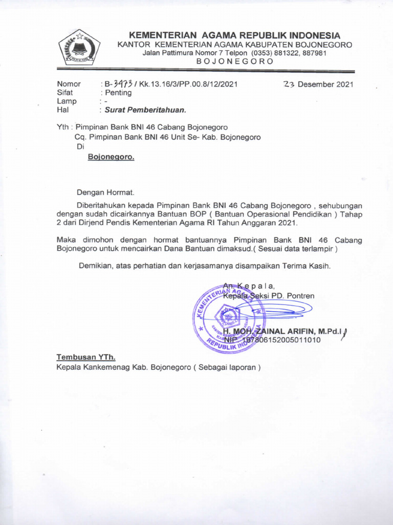 Surat Pengantar Bank BNI | PDF