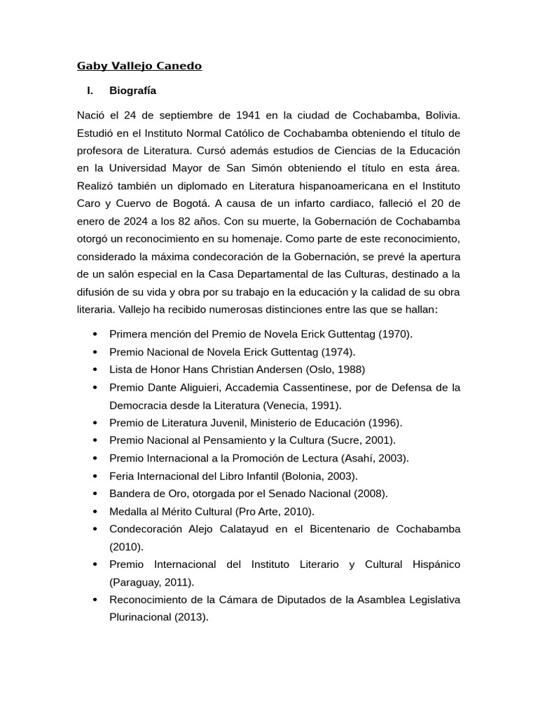 Gaby Vallejo Canedo | PDF | Bolivia | Ficción general