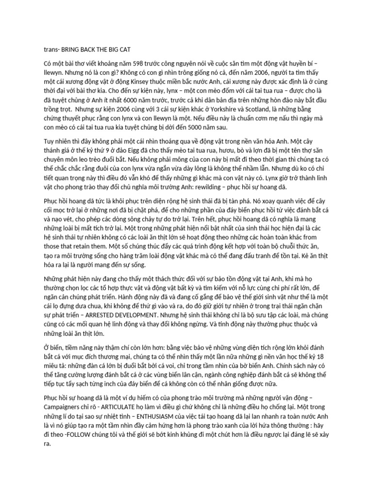 Trans - Bring Back The Big Cats | PDF