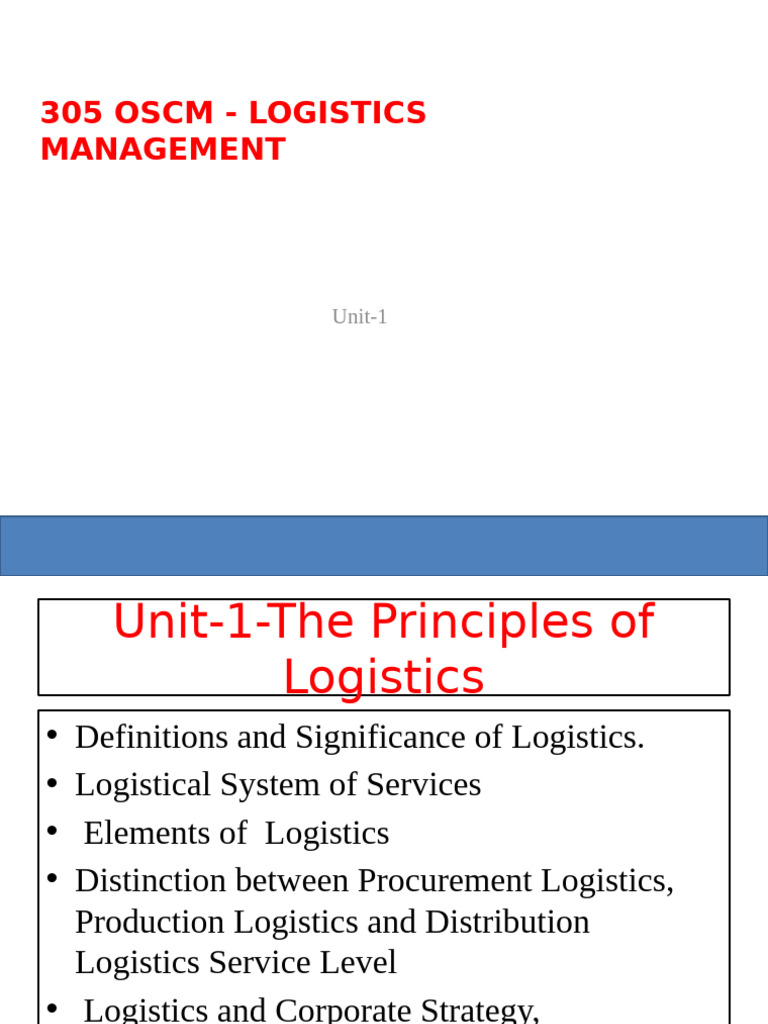 305 OSCM Logistics Management Unit 1 | PDF