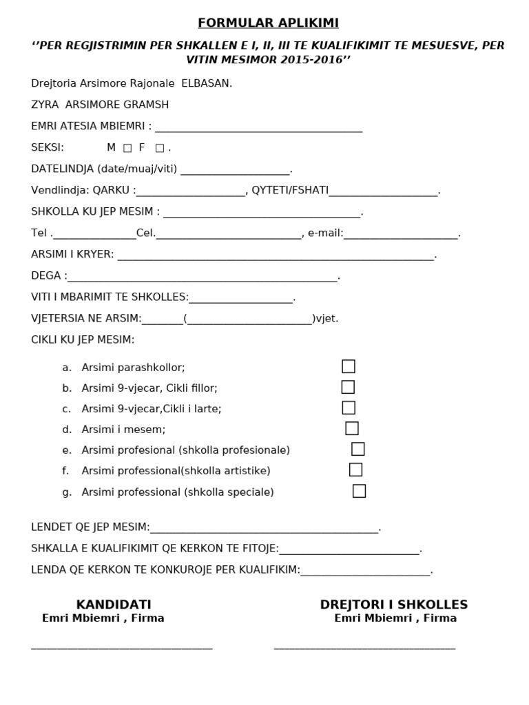 Formular Aplikimi | PDF