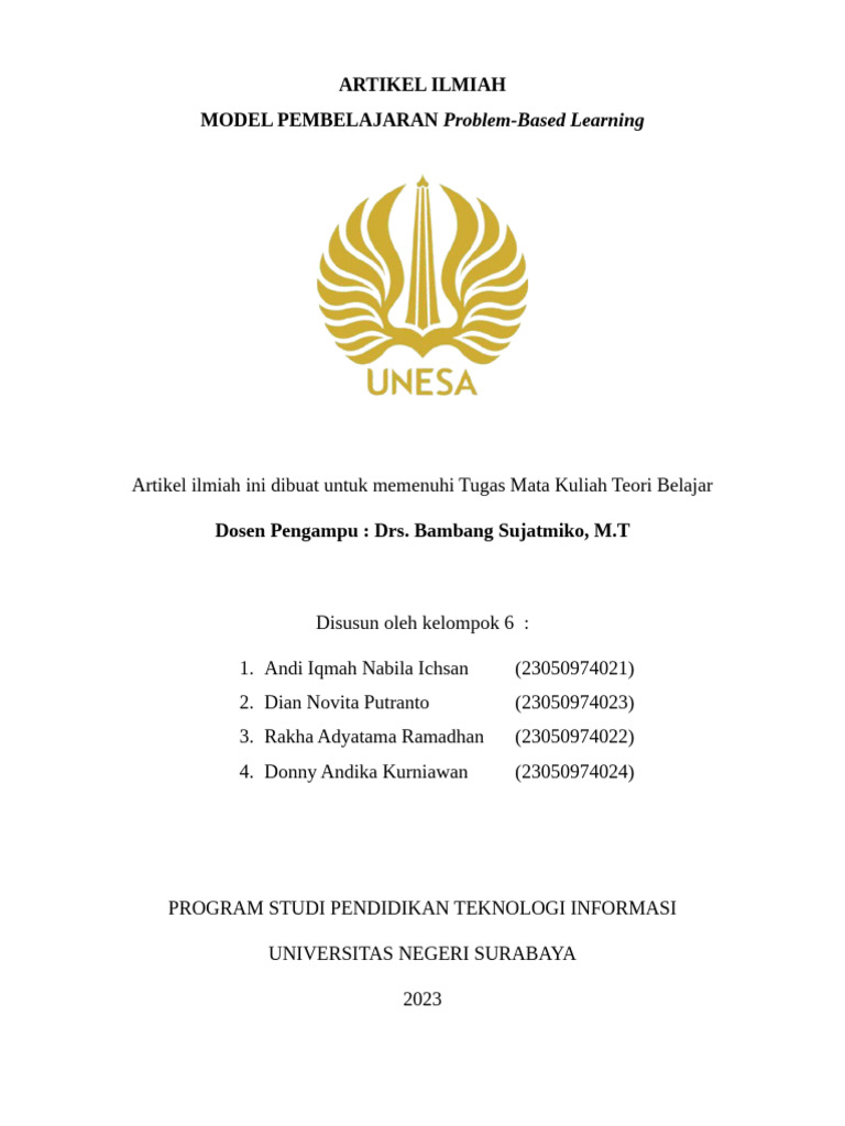 Artikel Ilmiah Model Pembelajaran Problem Based Learning | PDF