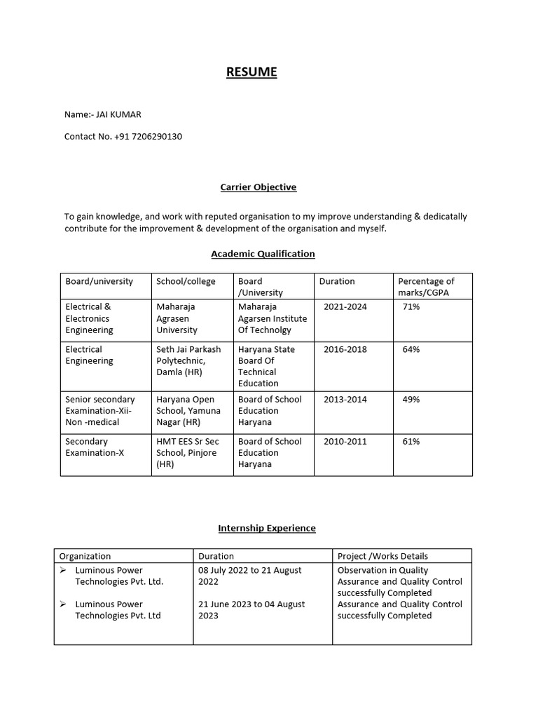 Resume jai kumar-2 | PDF