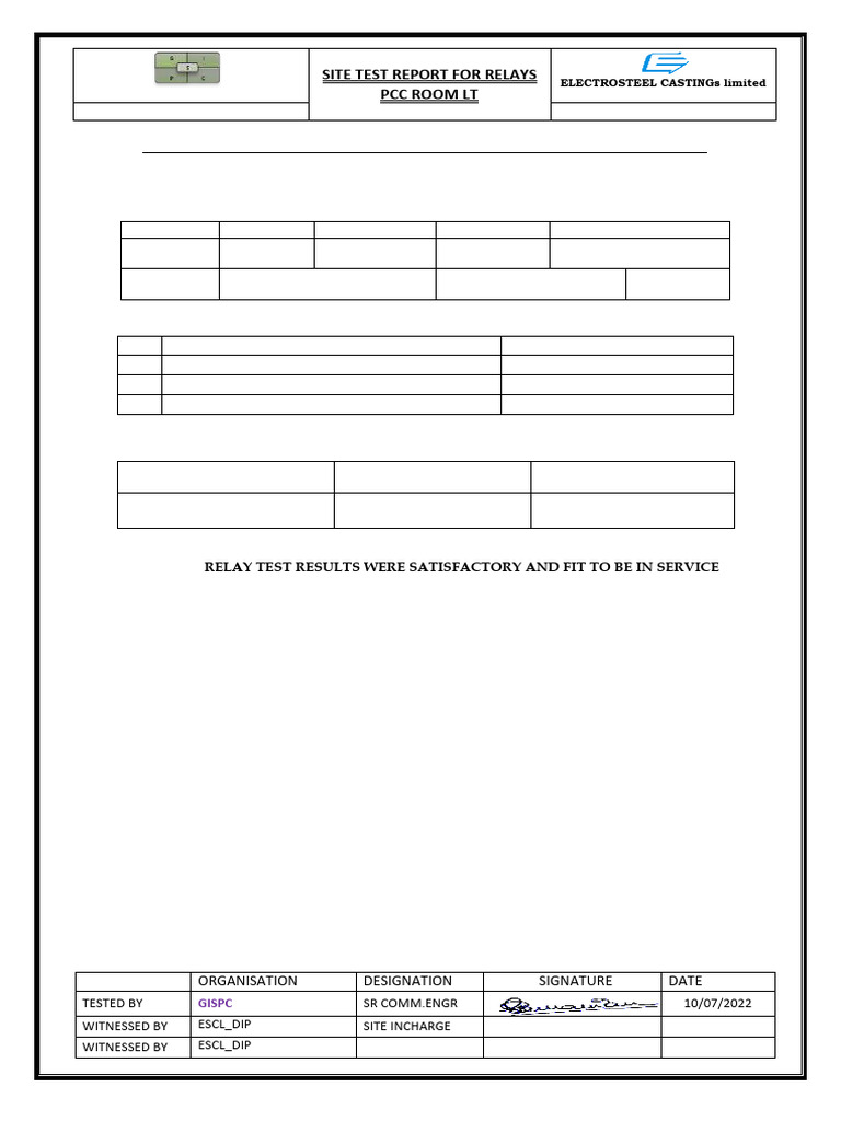SITE TEST REPORT FOR CAG RELAYS | PDF