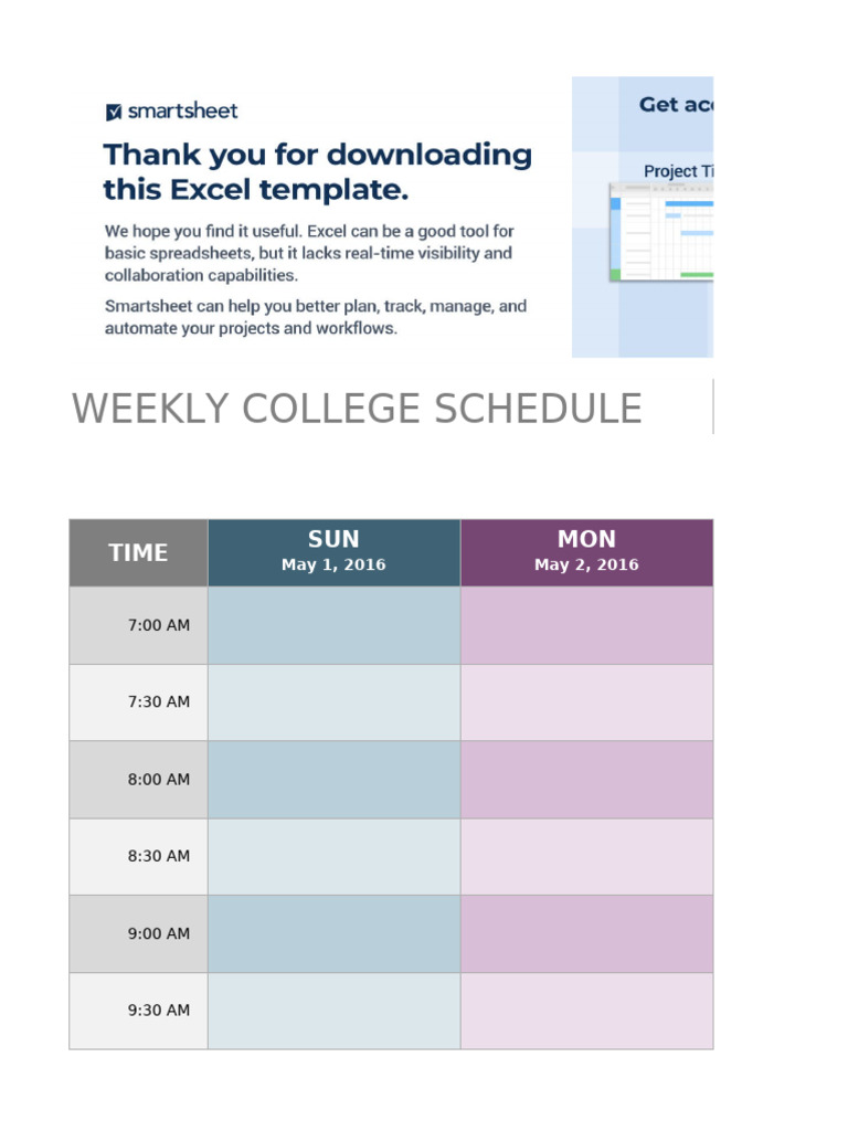 Weekly College Schedule Template V1 | PDF