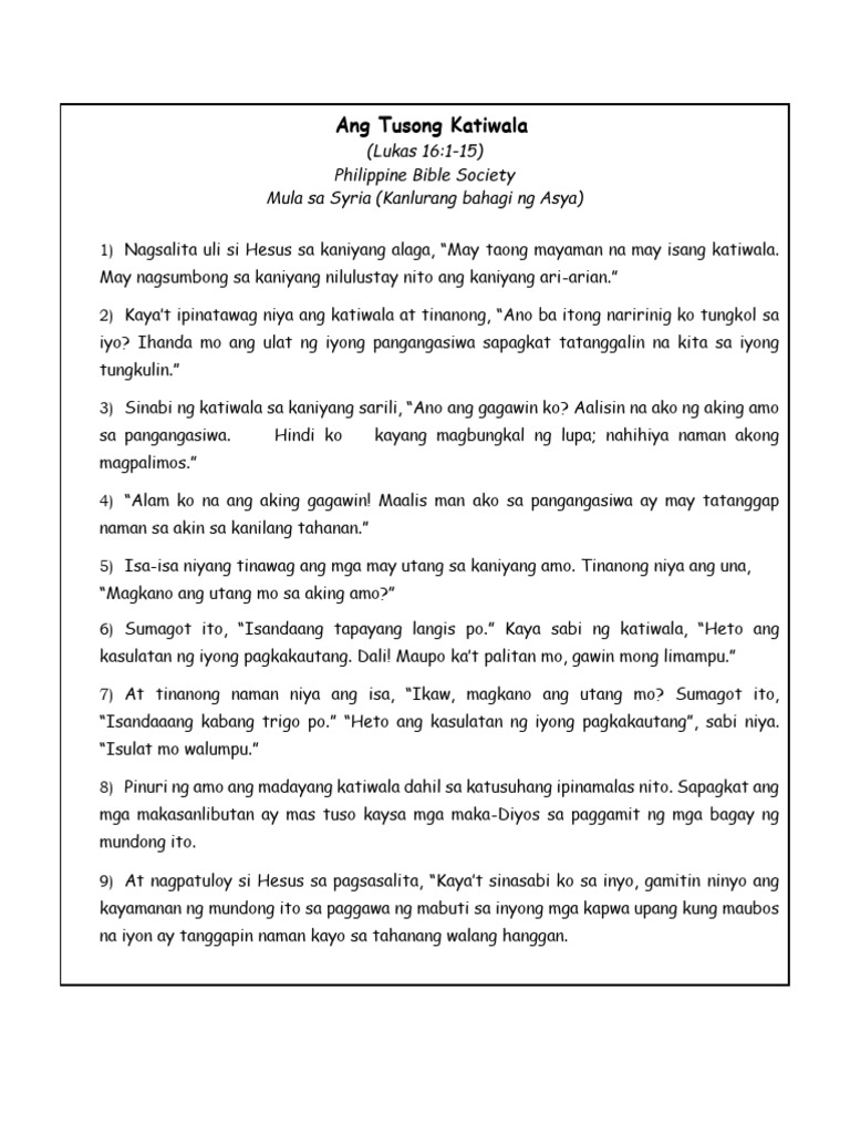 Ang_Tusong_Katiwala_(Parabula) | PDF