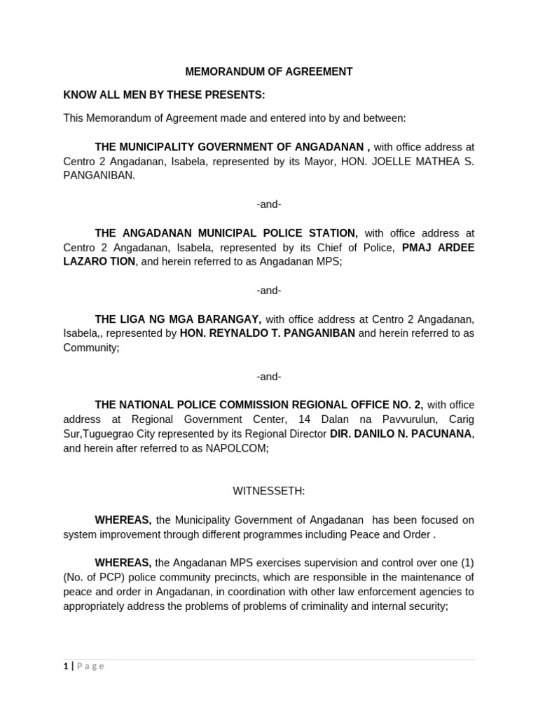 FINAL MEMORANDUM OF AGREEMENT CSOP | PDF
