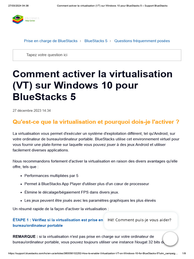 Comment Activer La Virtualisation (VT) Sur Windows 10 Pour BlueStacks 5 - Support BlueStacks | PDF