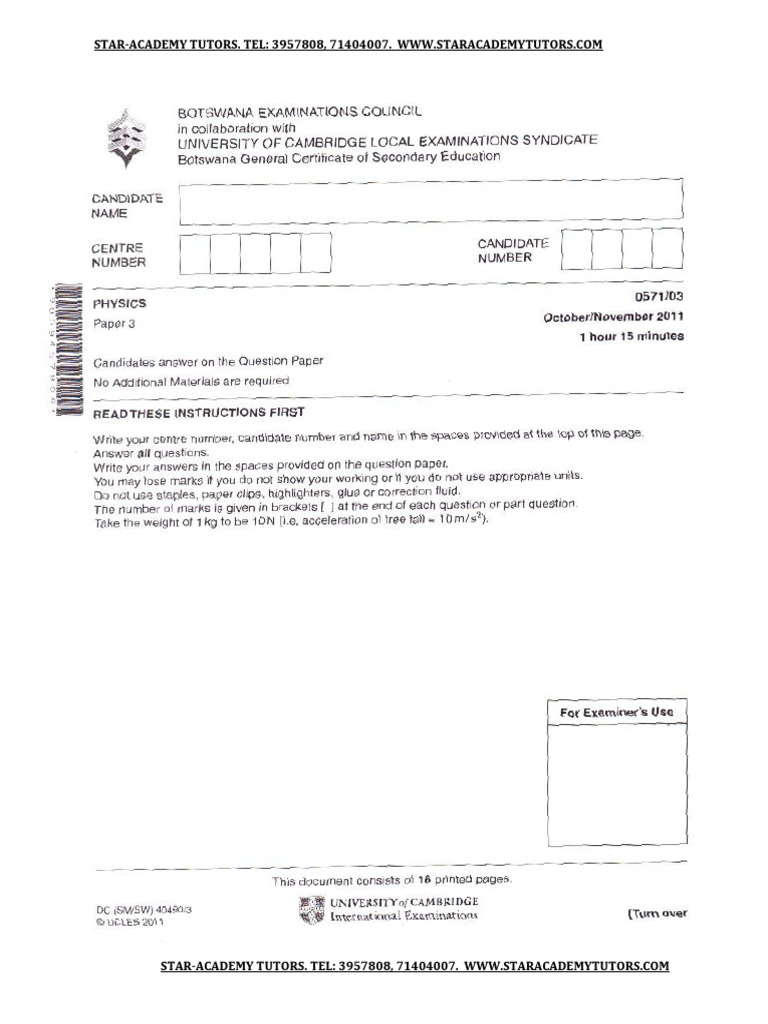 Bgcse Physics Paper 3 2011 | PDF