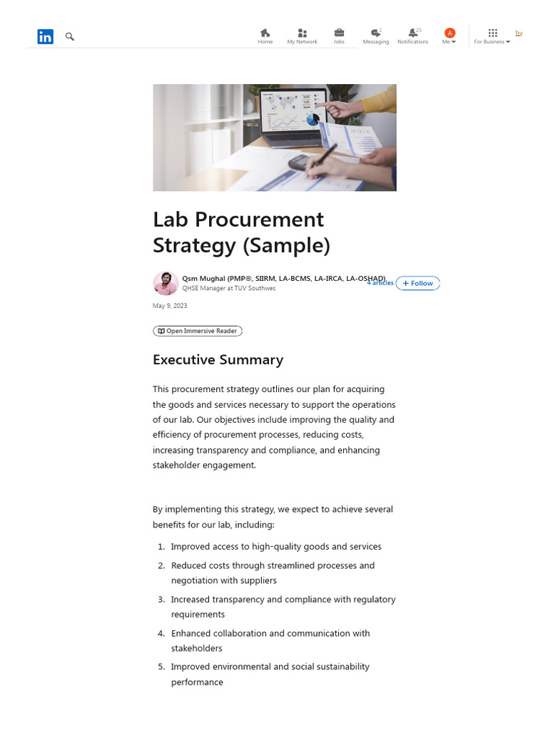 Lab Procurement Strategy (Sample) - LinkedIn | PDF