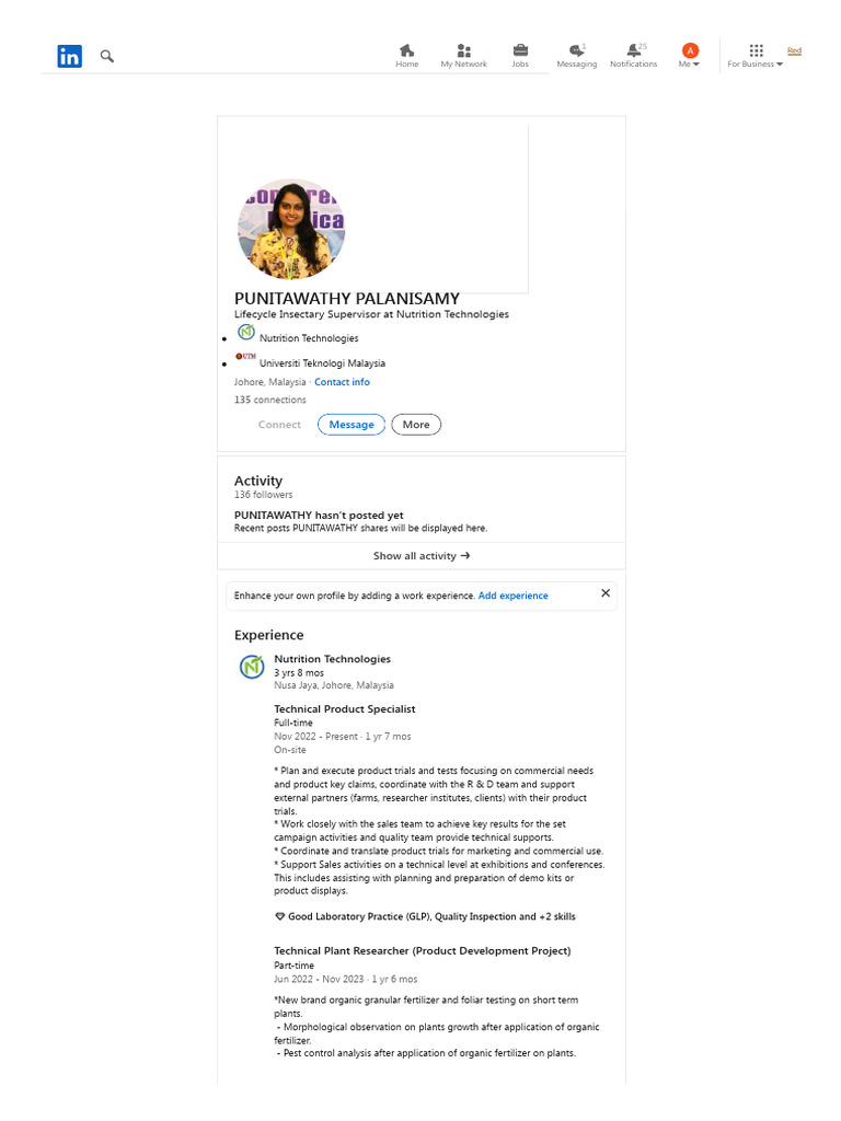 PUNITAWATHY PALANISAMY - LinkedIn | PDF