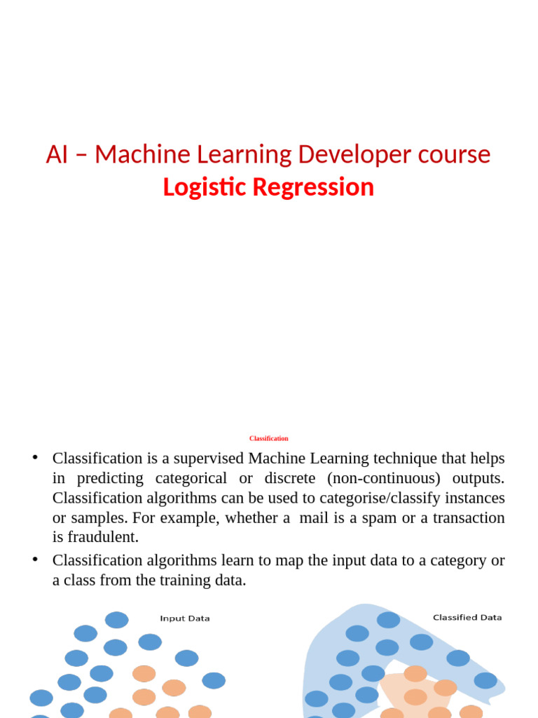 Logistic Regression Ai Ml Developer Course Pdf Logistic Regression Statistical