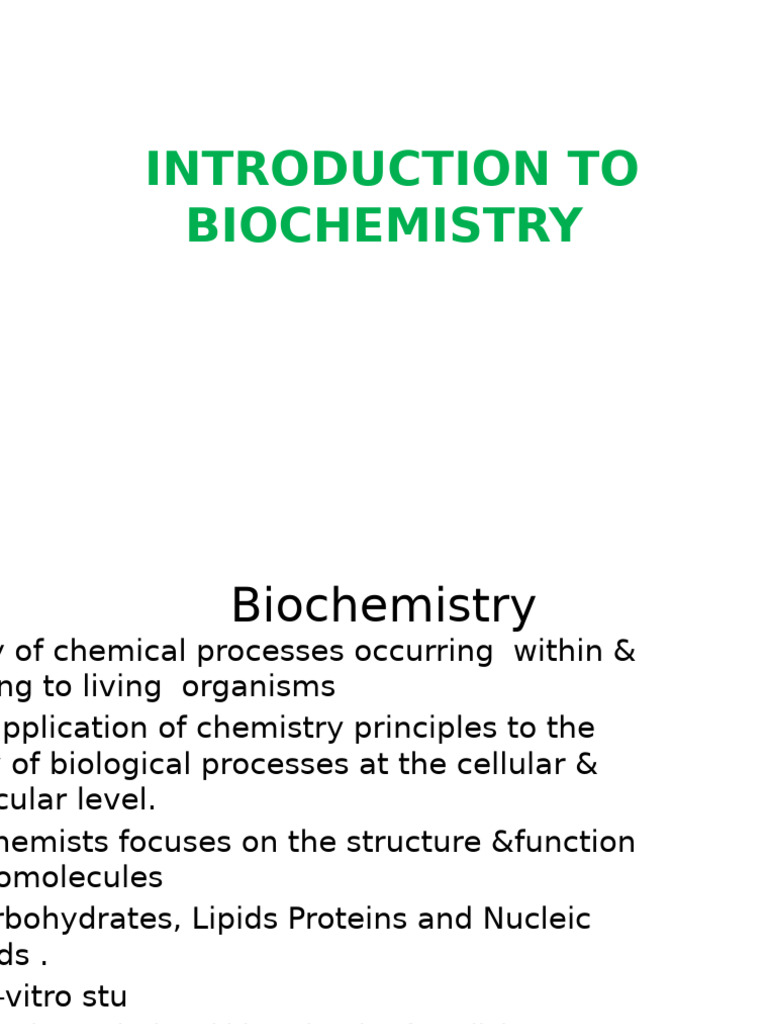 2 Introduction To Biochemistry Lecture Lecture 1 | PDF