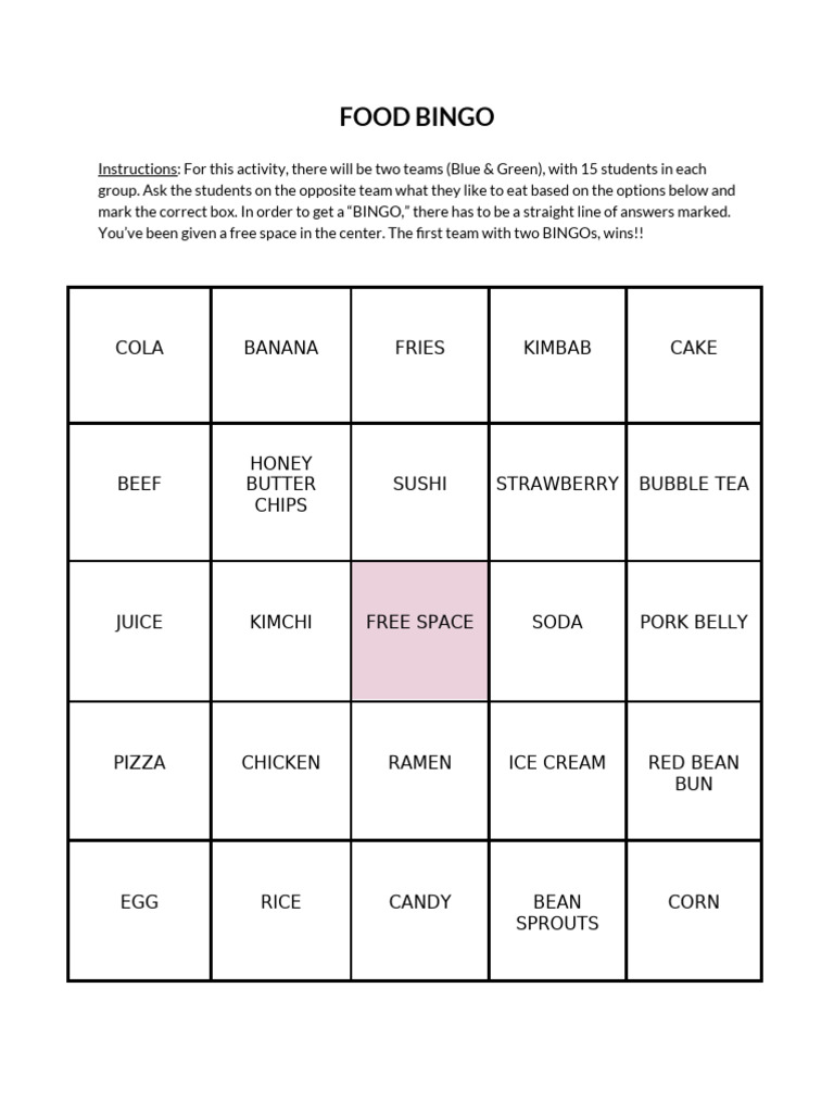 EPIK- Food bingo 2 | PDF