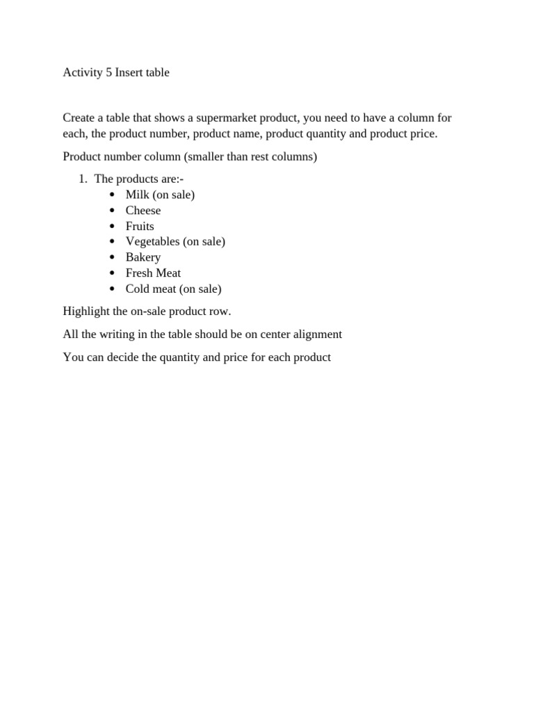 Activity 5 Insert Table | PDF